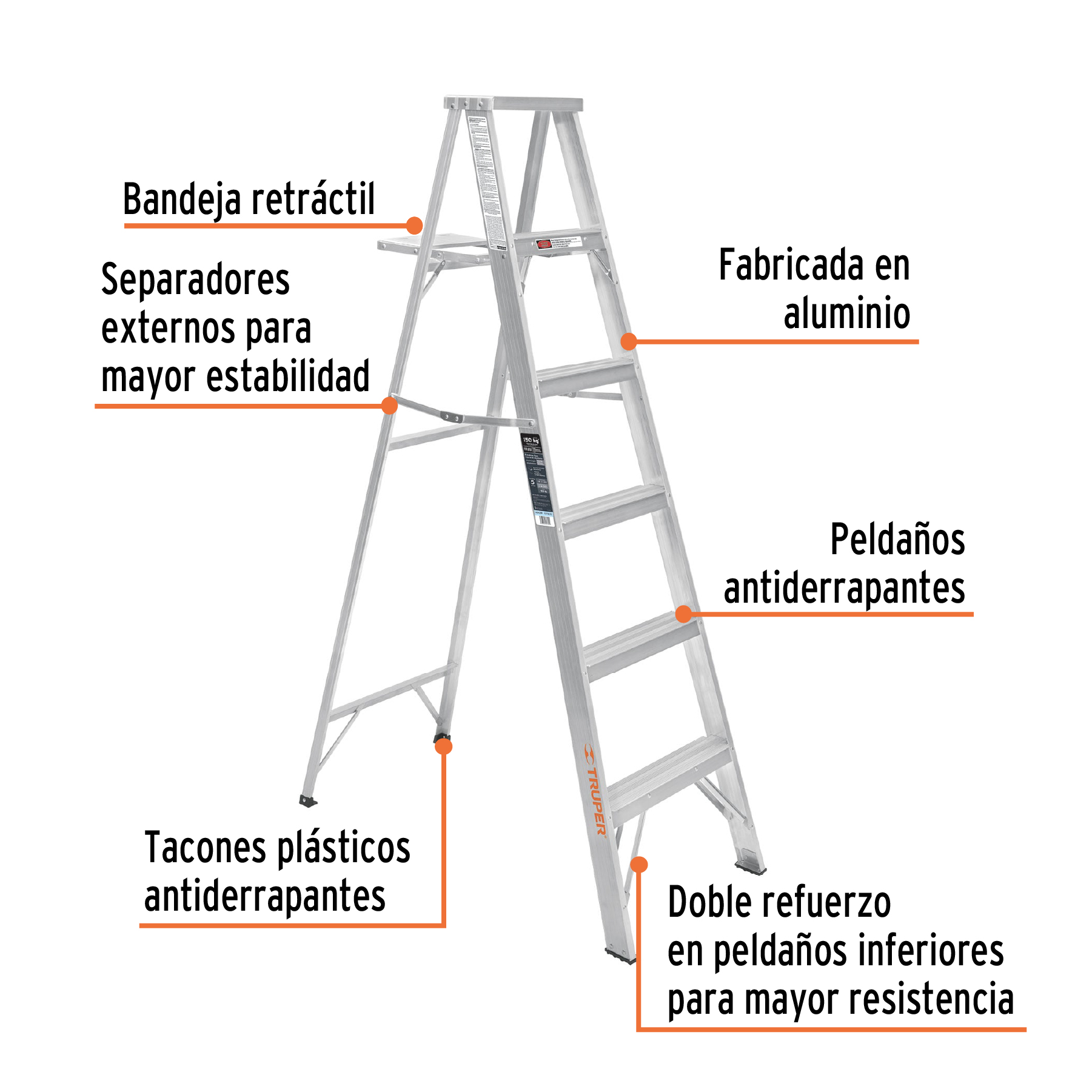 ESTA-35 Escalera de tijera 100% aluminio tipo lll 5 peldaños, Truper ...