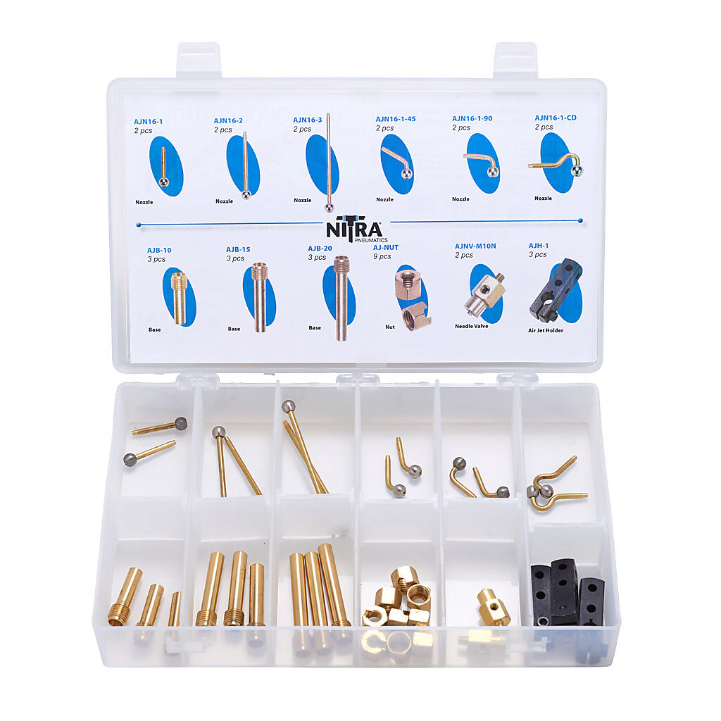 AJS-35 - NITRA pneumatic air jet set, 35 pieces, brass. - FlexControles.com