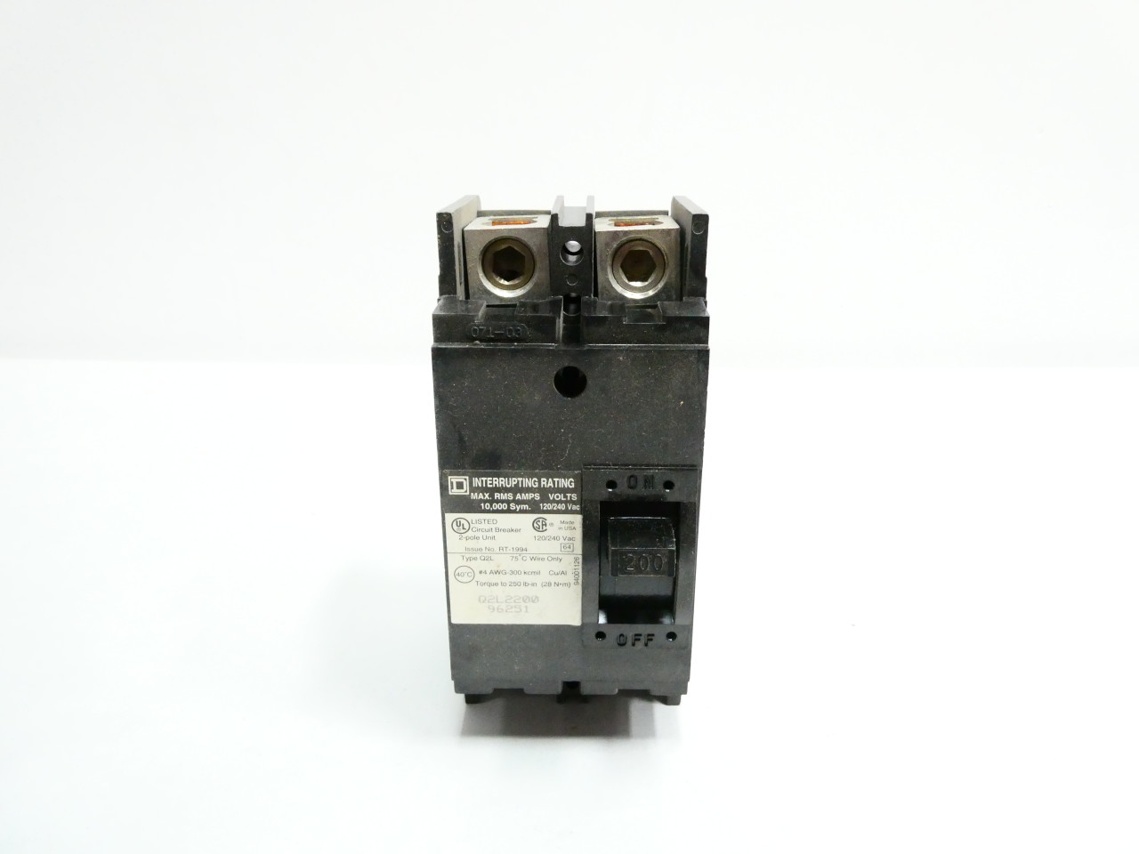 SQUARE D Q2L2200 2P 200A AMP 120/240V-AC MOLDED CASE CIRCUIT BREAKER ...