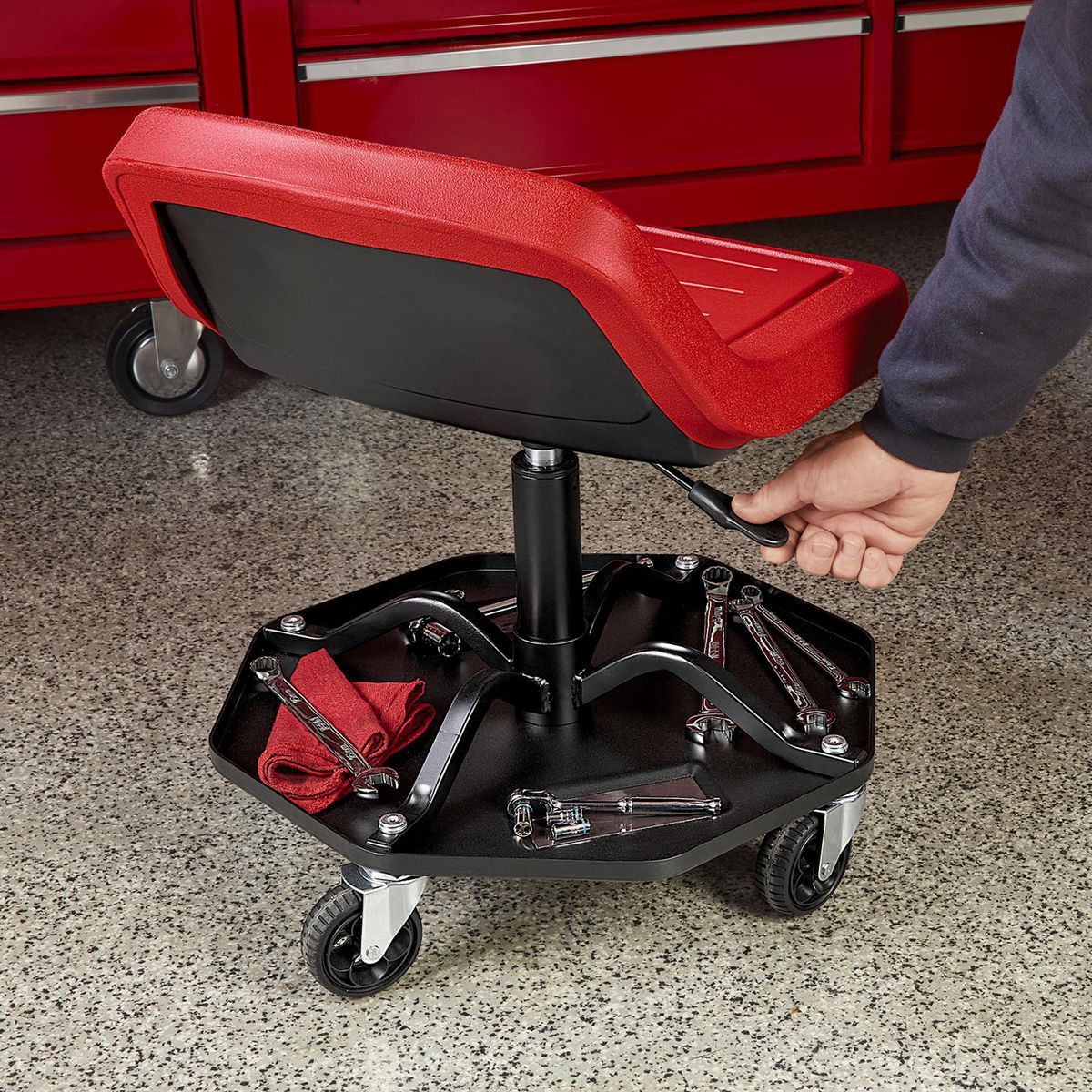 Icon Professional Adjustable Shop Seat with Tool Storage, Red - 58449 ...