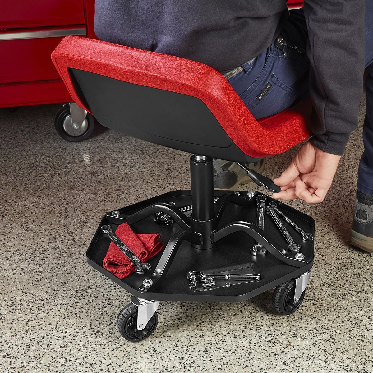 Icon Professional Adjustable Shop Seat with Tool Storage, Red - 58449 ...