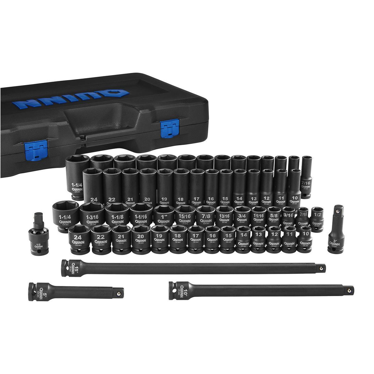 Quinn 1/2 in. Drive SAE and Metric Master Impact Socket Set, 61 Piece ...