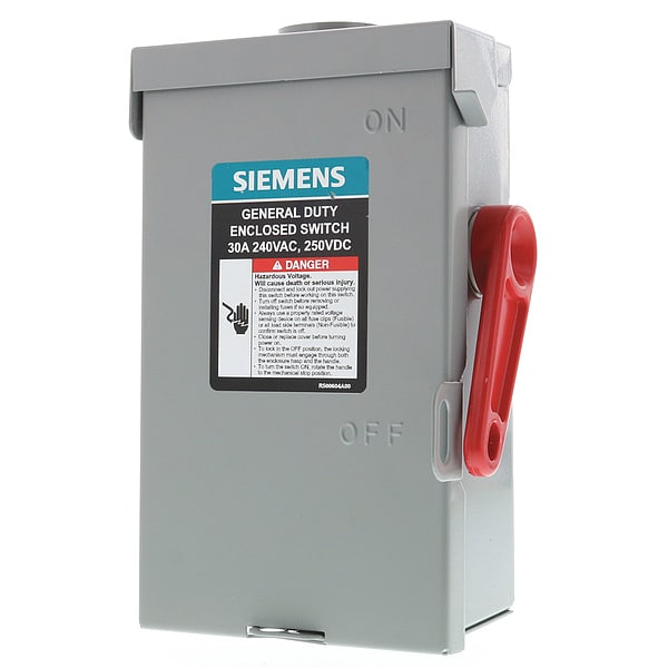 Siemens Fusible Safety Switch, General Duty, 240V AC, 2PST, 30 A, NEMA ...