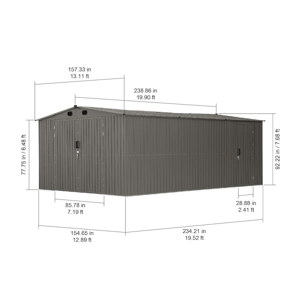 Sunjoy 13 ft. x 20 ft. Outdoor Storage Shed, Carport, Light Grey ...