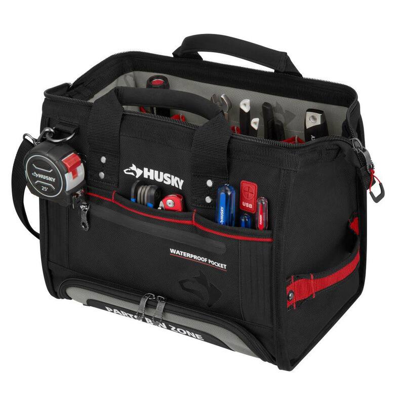 Husky 16 in. Large Mouth Tool Bag with Parts Bin Zone - 526-248 ...