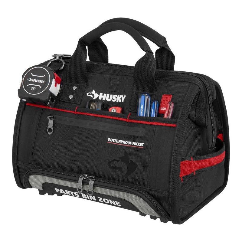 Husky 16 in. Large Mouth Tool Bag with Parts Bin Zone - 526-248 ...