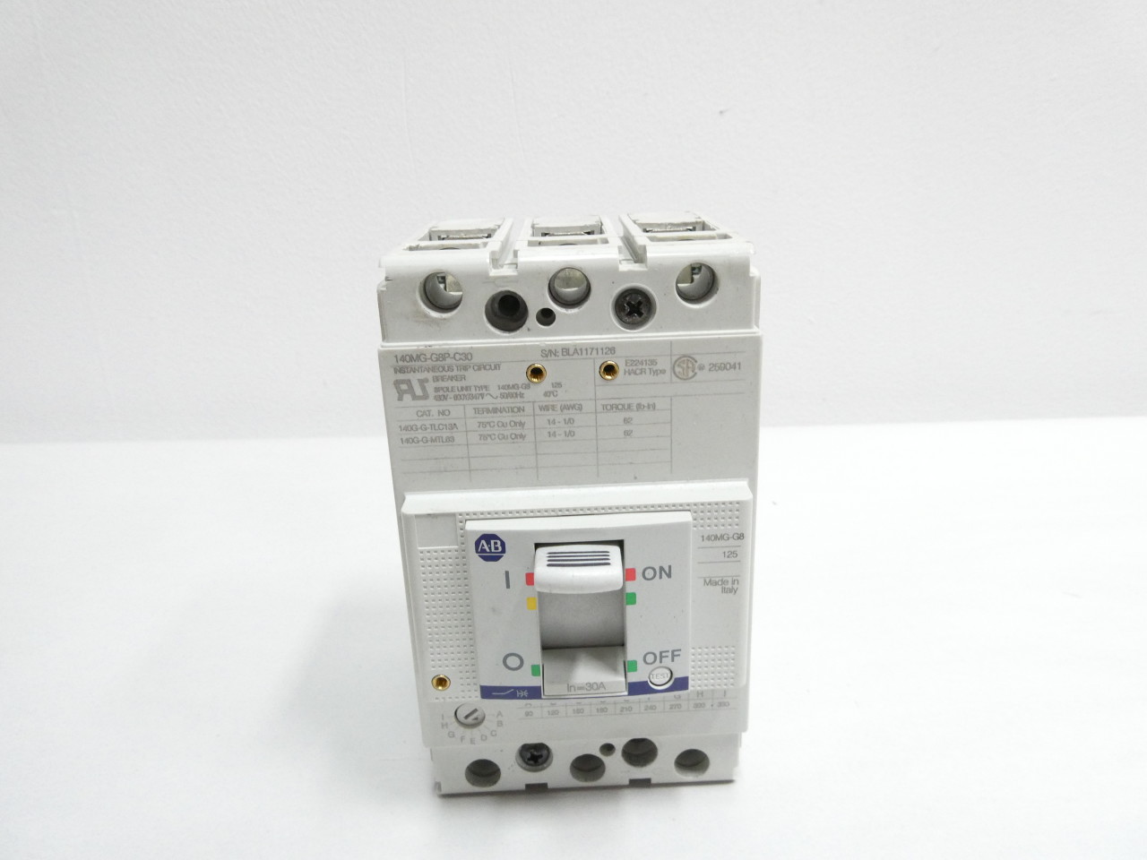 ALLEN BRADLEY 140MG-G8P-C30 3P 30A AMP 480/600V-AC MOLDED CASE CIRCUIT ...