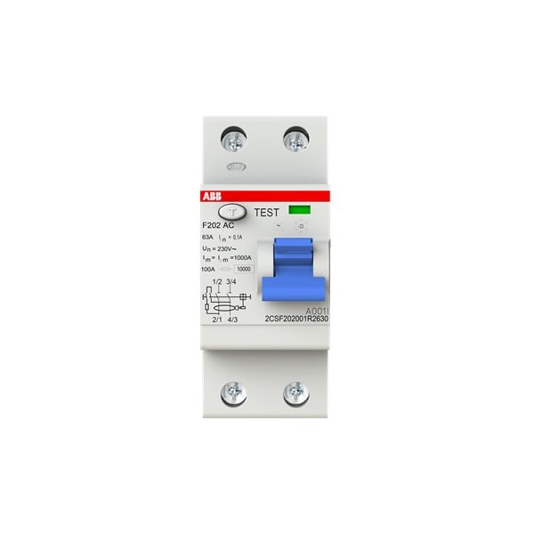 Abb F202AC-63/0.1, RCD F200 AC 2P 63A 100MA - F202AC-63/0.1 - FerreDepot
