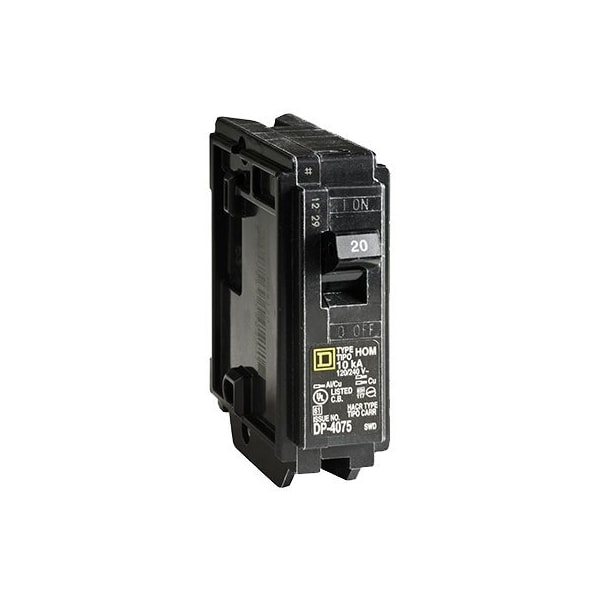 Square D Miniature Circuit Breaker, HOM Series, 20A, 1 Pole, 120/240V ...