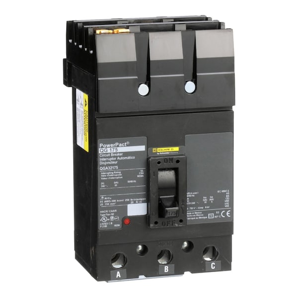 Square D Molded Case Circuit Breaker, QGA Series, 175A, 3 Pole, 240V AC, 65kA at 240V AC ...