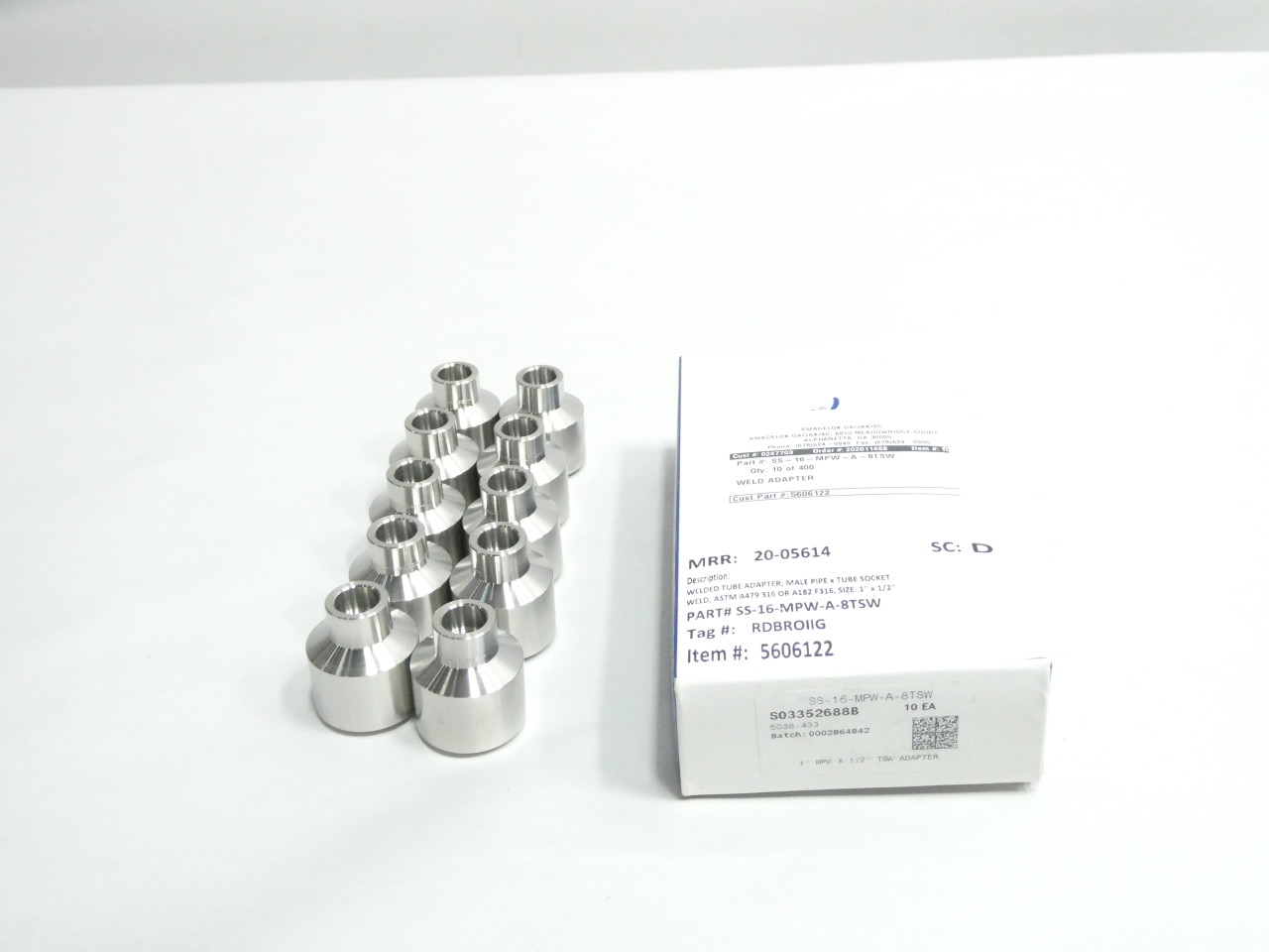 SWAGELOK SS-16-MPW-A-8TSW BOX OF 10 MPW TSW 1IN 1/2IN STAINLESS PIPE ...