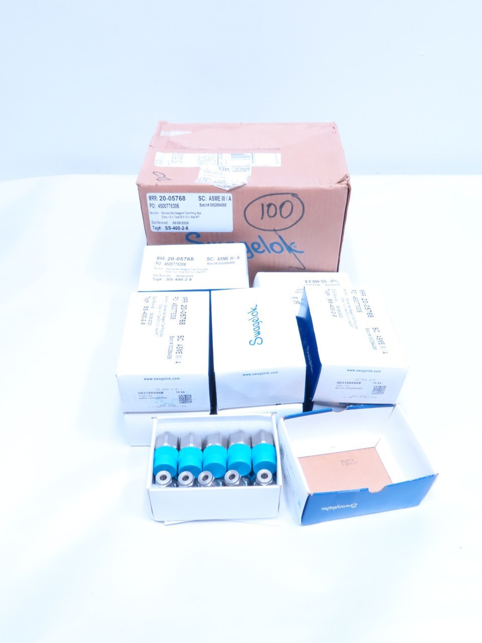 SWAGELOK SS-400-2-8 BOX OF 100 1/4IN 1/2IN STAINLESS TUBE NPT PIPE ...