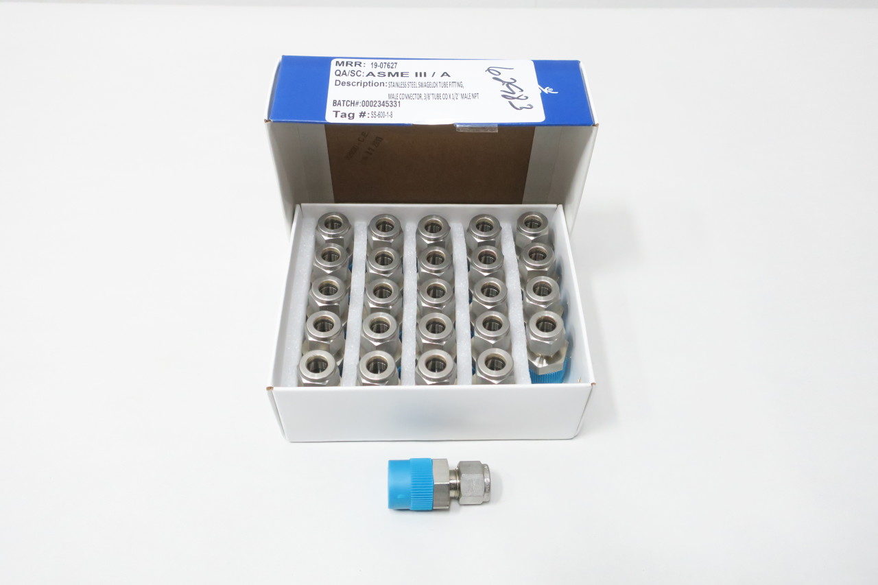 SWAGELOK SS-600-1-8 BOX OF 25 MALE CONNECTOR 3/8IN 1/2IN STAINLESS TUBE ...