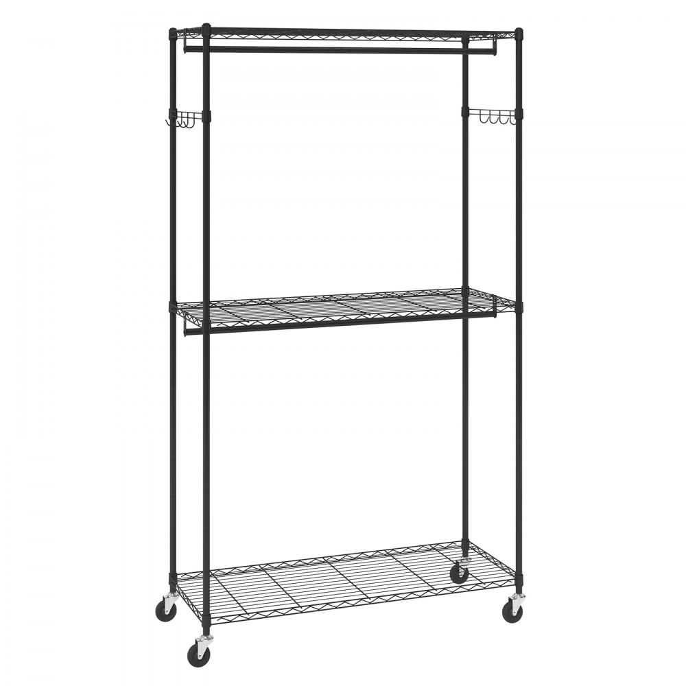 VEVOR Heavy Duty Clothes Rack, Rolling Clothing Garment Rack with 3 ...