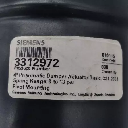 Siemens Pneumatic Damper Actuator 3312972 - MRO INDUSTRIAL