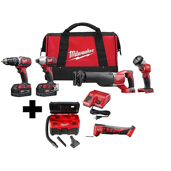 Milwaukee Tool M18 4-Tool Kit, M18 Vac, M18 Multi-Tool - 2696-24, 0880 ...