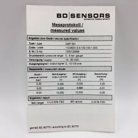 BD SENSORS Pressure Transmitter DMP-331 - MRO INDUSTRIAL