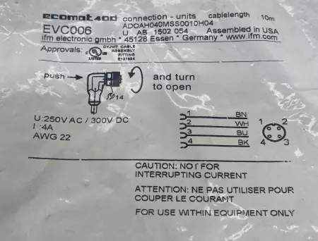 IFM Female Cordset EVC006 - MRO INDUSTRIAL