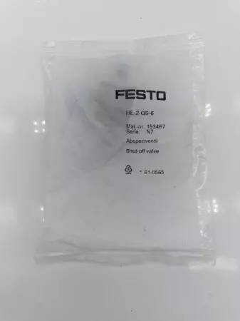 Festo Quick Connector Shut-off Globe Valve HE-2-QS-6 - MRO INDUSTRIAL