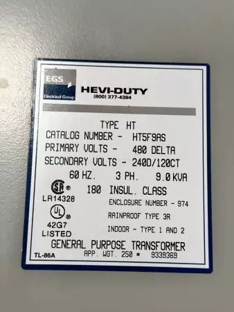 EGS Hevi-Duty Transformer HT5F9AS - MRO INDUSTRIAL
