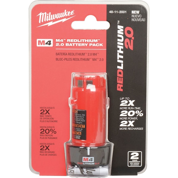 Milwaukee Tool M4 4V 2Ah Li-Ion Battery - 48-11-2001 - FerreDepot