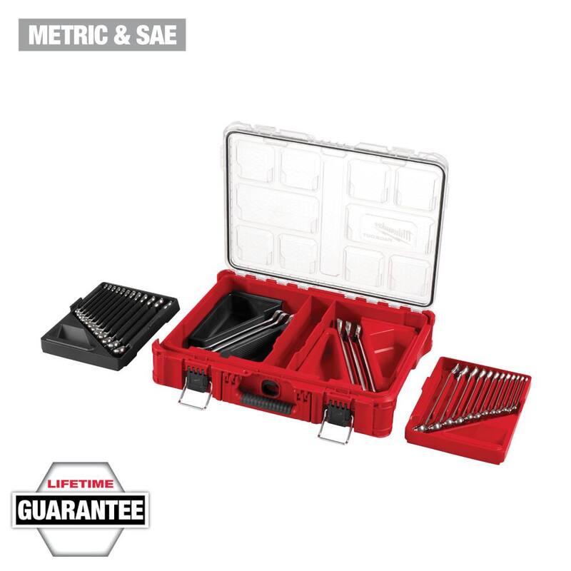 Juego de llaves combinadas Milwaukee Métricas/SAE con organizador PACKOUT (30 piezas) - 48-22 ...