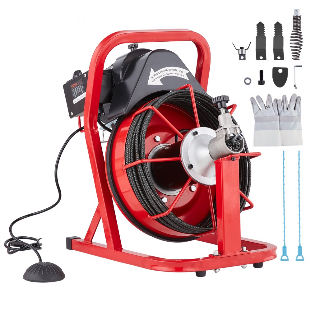 VEVOR Drain Cleaner Machine Electric Drain Auger 50FT x 3/8 In Auto ...