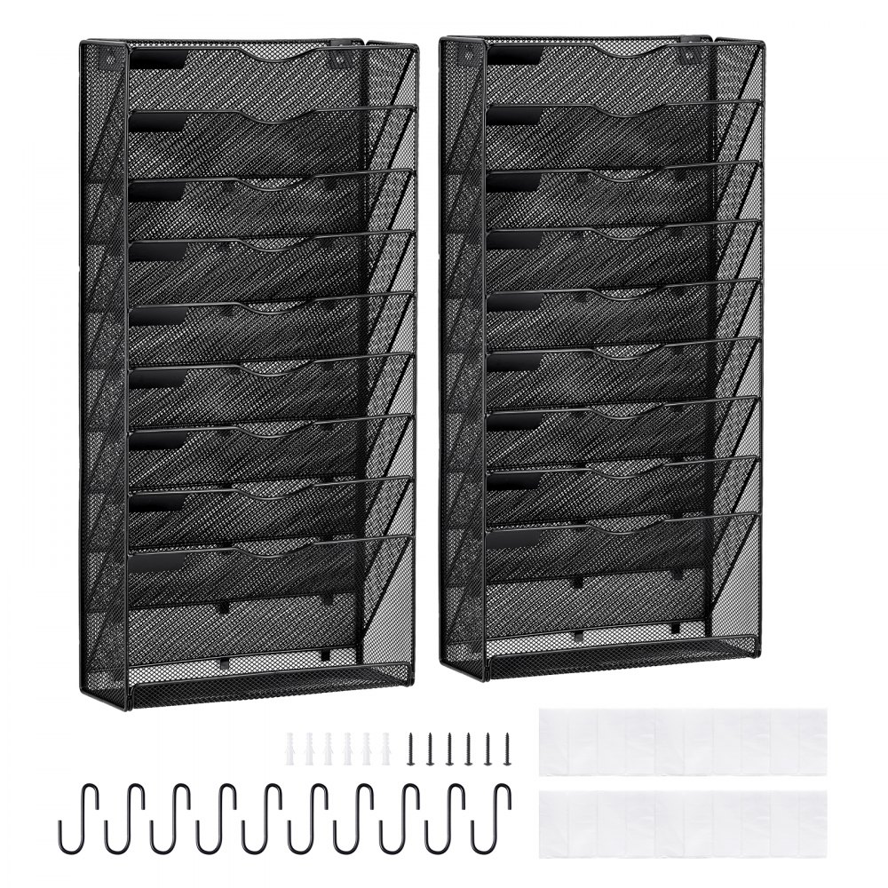 VEVOR File Wall Rack, Two-Piece 10 Pockets Mesh Wall File Holder, Wall ...