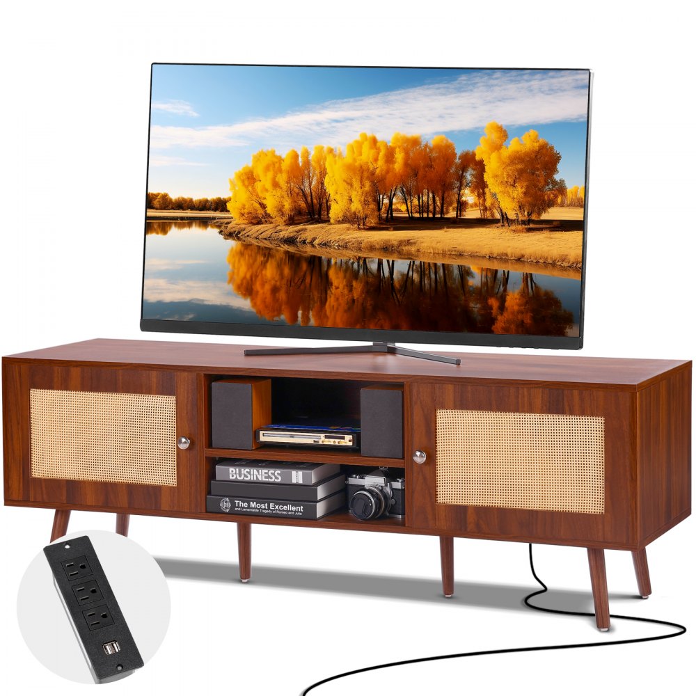 VEVOR Rattan TV Stand, Mid Century Modern TV Stand for 65 inch TV, Boho ...