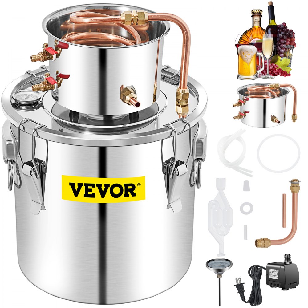 VEVOR Alcohol Still, 50L Distillery Kit w/Condenser & Pump, 13.2Gal ...