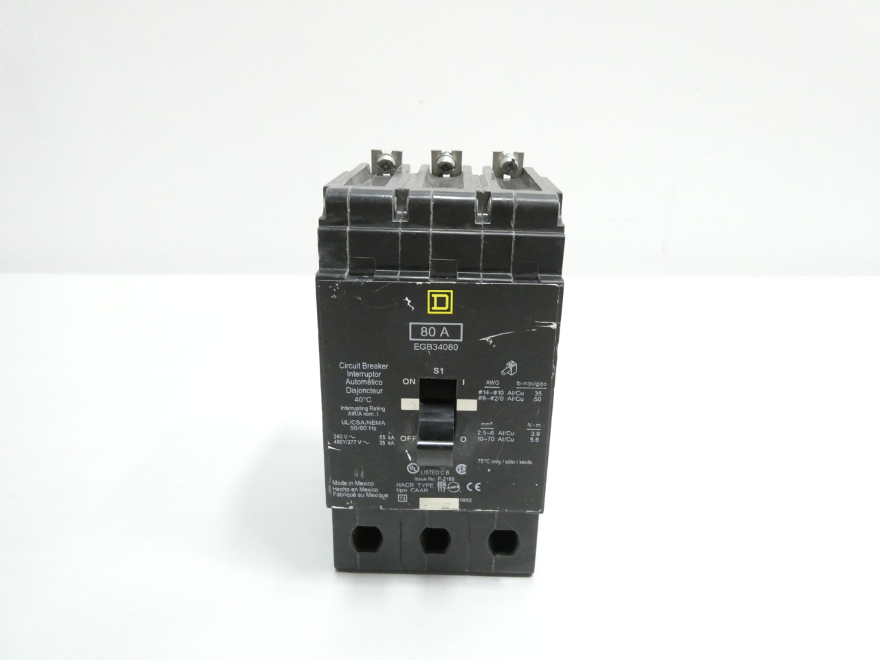 SQUARE D EJB34080 3P 80A AMP 277/480V-AC MOLDED CASE CIRCUIT BREAKER ...