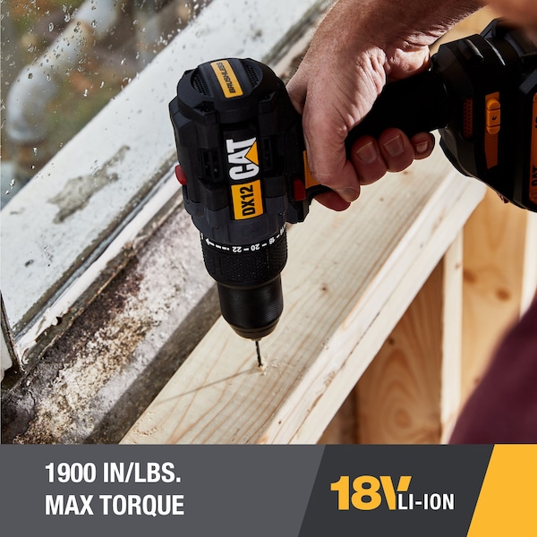 Caterpillar Cat 18V Cordless Hammer Drill and Impact Driver Combo Kit with 2 Batteries - DX12K ...