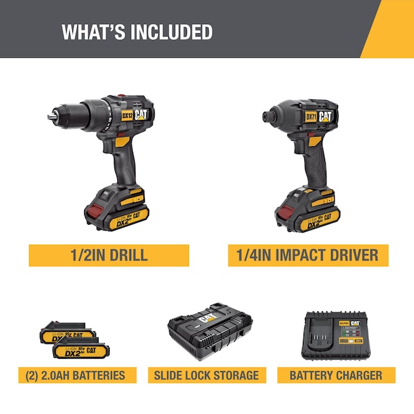Caterpillar Cat 18V Cordless Hammer Drill and Impact Driver Combo Kit ...