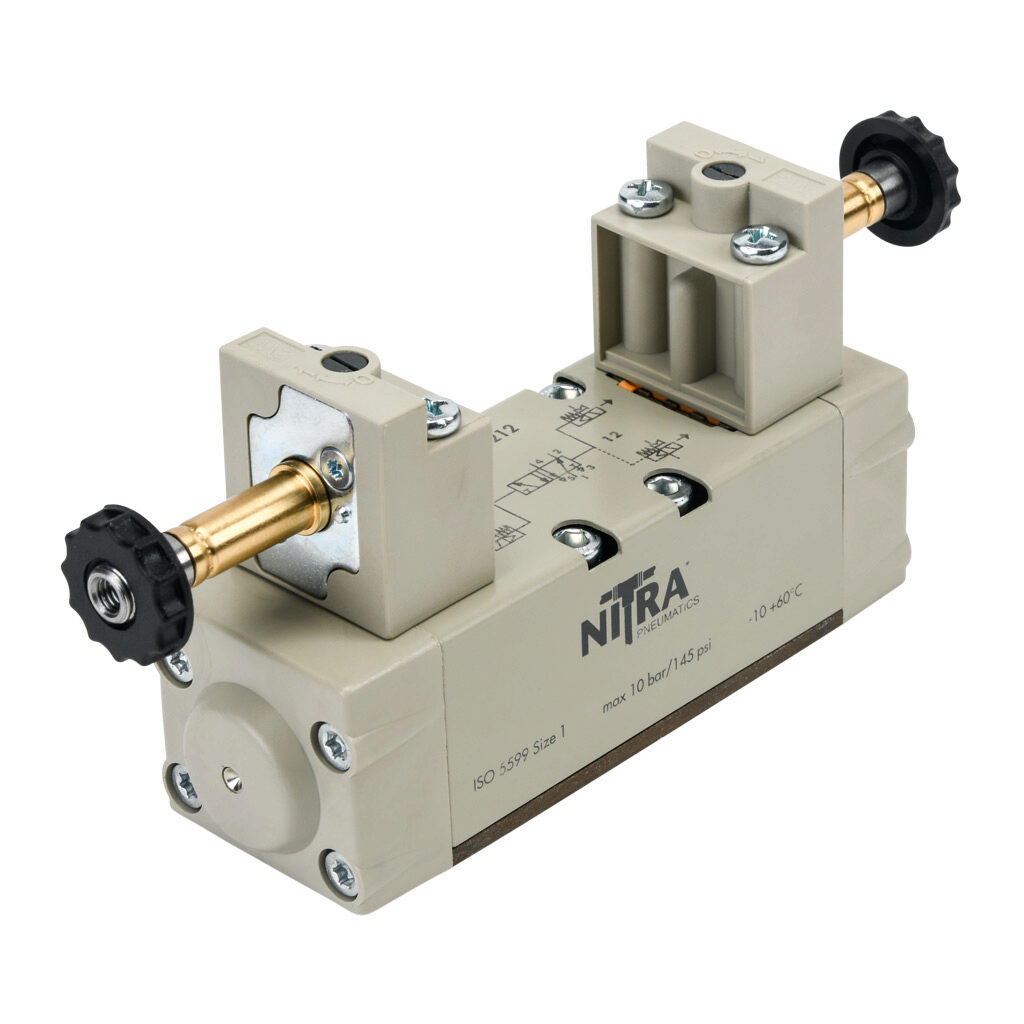 HVS-5212 - NITRA solenoid valve, ISO 5599/1 size 1, 5-way, 2-position, double solenoid, aluminum ...