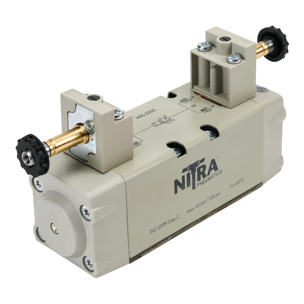 HVS-5222 - NITRA solenoid valve, ISO 5599/1 size 2, 5-way, 2-position, double solenoid, aluminum ...