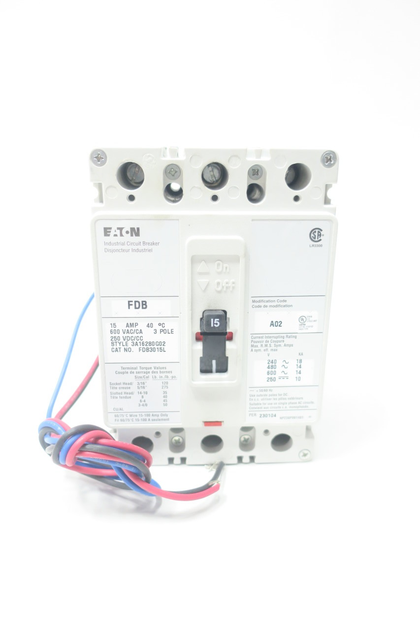 EATON FDB3015LA02 3P 15A AMP 600V-AC 250V-DC MOLDED CASE CIRCUIT ...