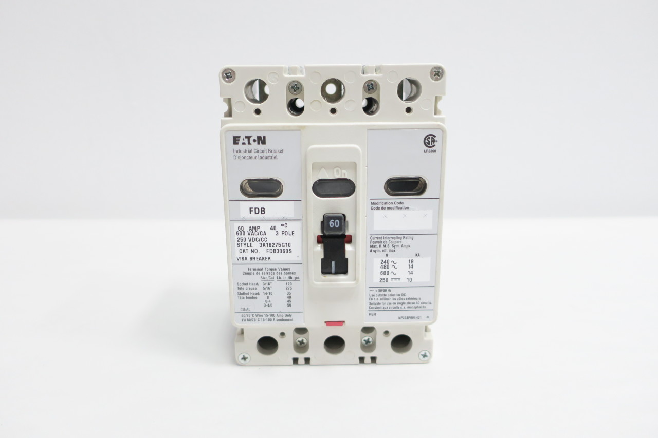 EATON FDB3060S 3P 60A AMP 600V-AC 250V-DC MOLDED CASE CIRCUIT BREAKER ...